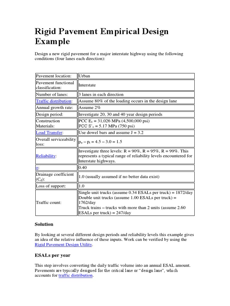 Rigid Pavement Empirical Design Example | PDF | Lane | Road Surface