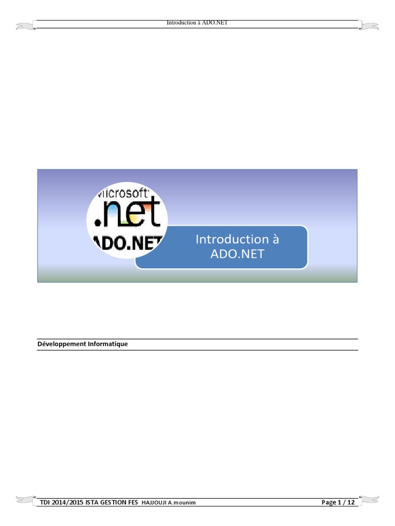 Introduction A ADO | PDF | ActiveX Data Objects | Microsoft SQL Server