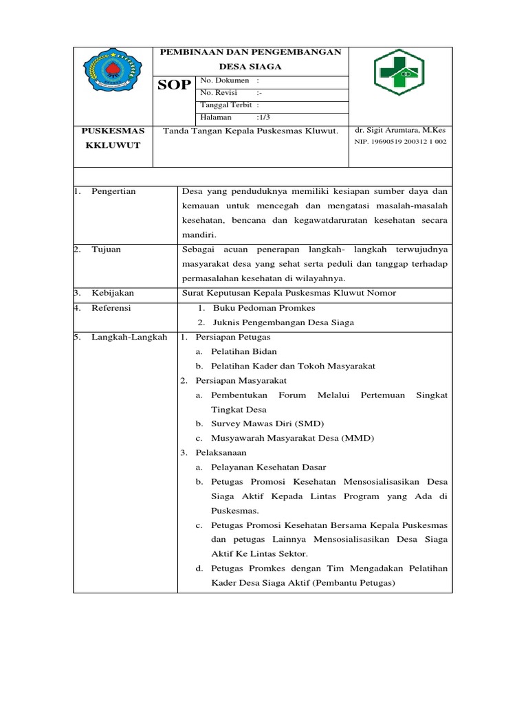 Sop Pembinaan Dan Pengembangan Desa Siaga | PDF