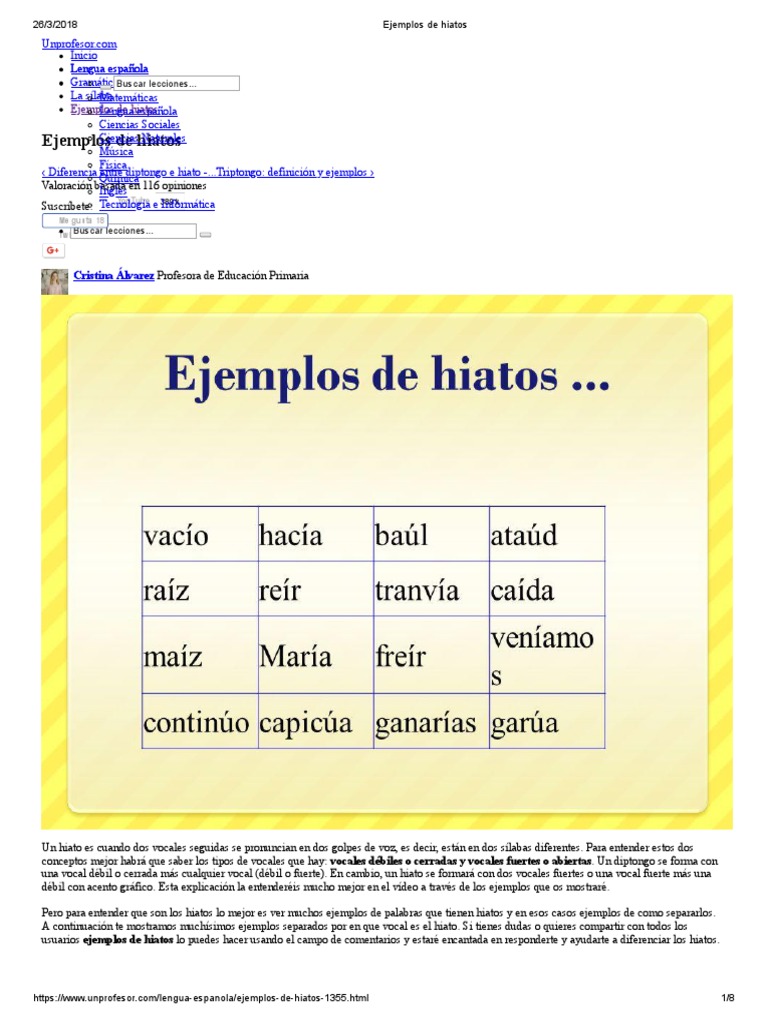 Ejemplos de Hiatos | Vocal | Sílaba