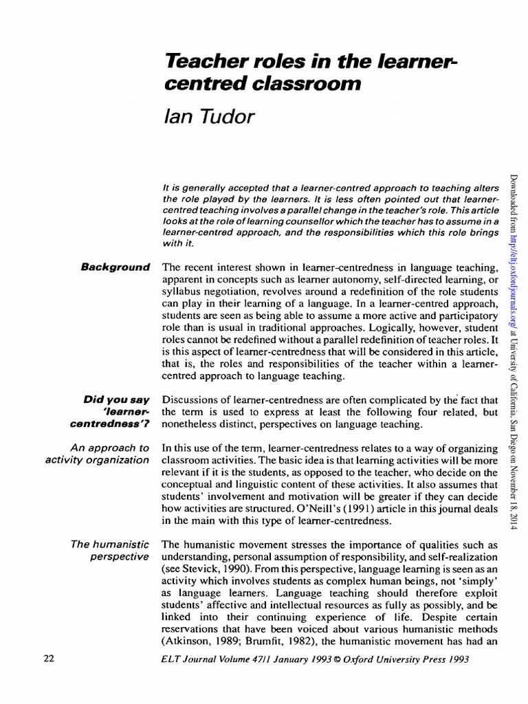 Teacher Roles in The Learner-Centred Classroom | PDF | Teachers ...