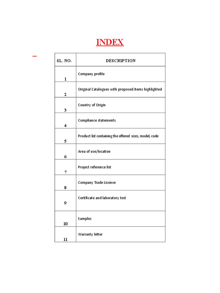 Index: Sl. No. Description | PDF