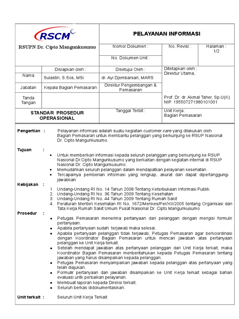 Prosedur Pelayanan & Komplain RSCM | PDF