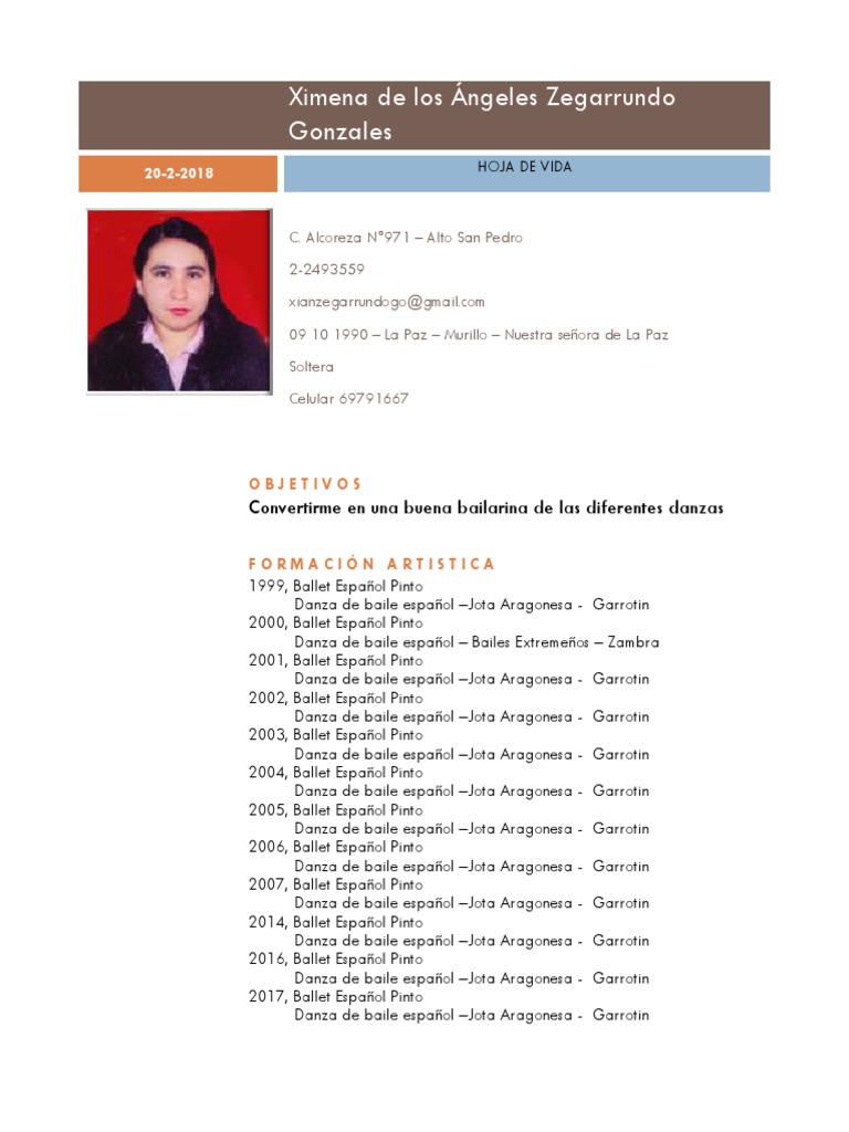 CV Ximena Zegarrundo 2018 | PDF | Bailes | España