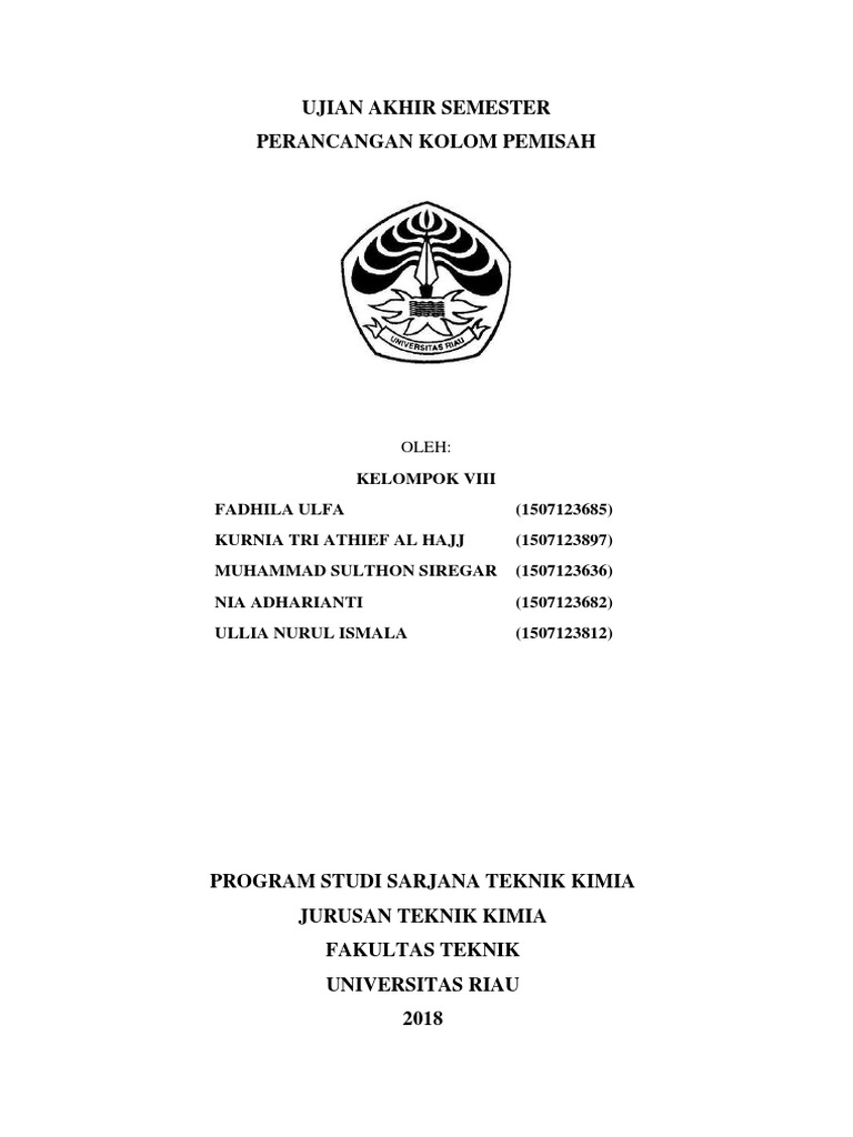 Ujian Akhir Semester Perancangan Kolom Pemisah-Kelompok 8 | PDF