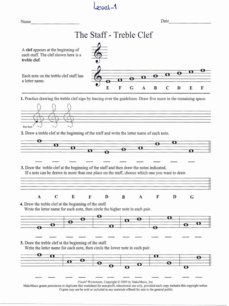 Treble Clef Notes and Work Sheet | PDF | Copyright Law | Law