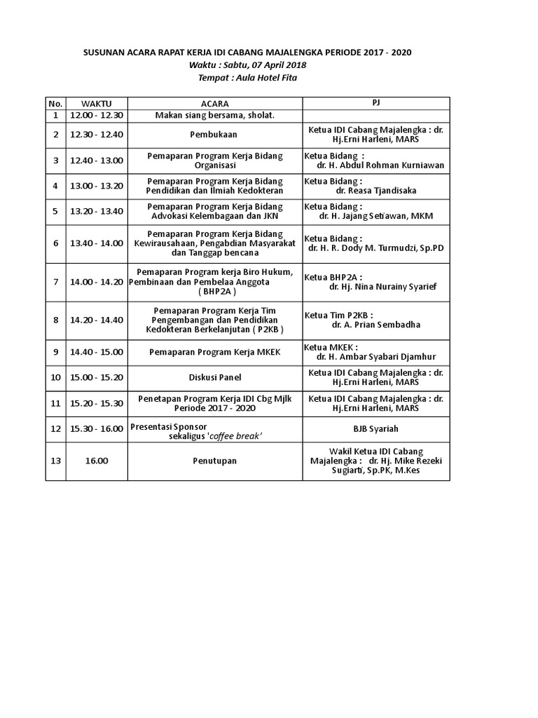 Susunan Acara Raker | PDF
