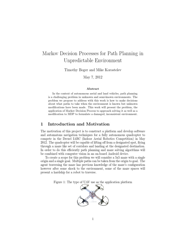 Markov Decision Processes For Path Planning in Unpredictable Environment | PDF | Algorithms ...