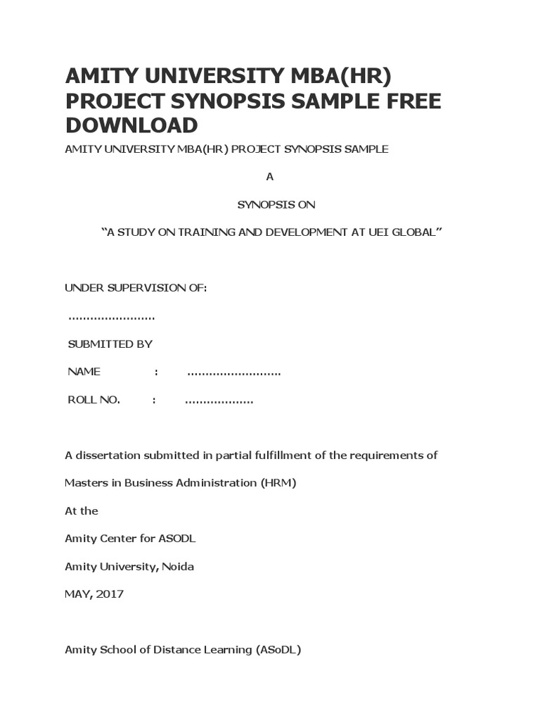 Synopsis Amity University Mba | PDF | Data | Master Of Business ...