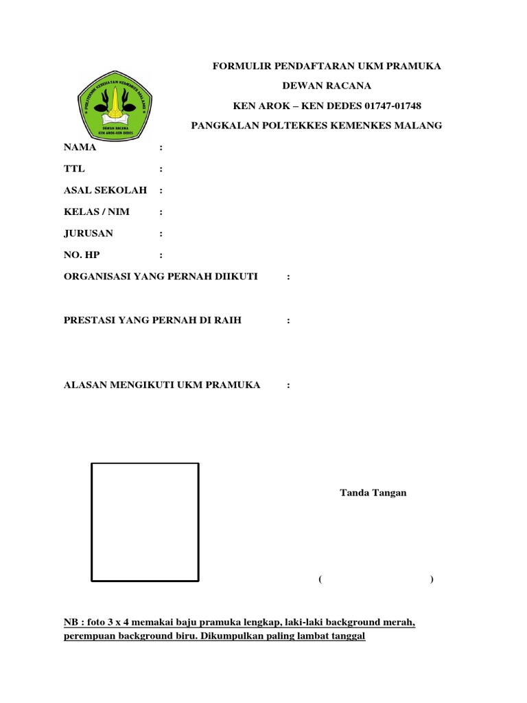 Formulir Pendaftaran Ukm Pramuka | PDF