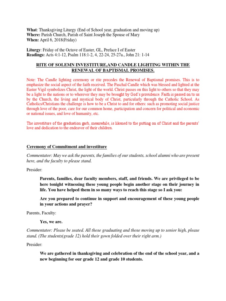 Graduation Liturgy 2 | PDF | Easter | Catholic Church