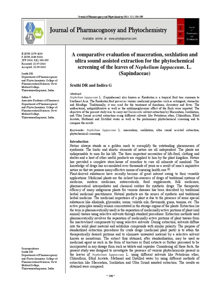 A Comparative Evaluation of Maceration, Soxhlation and Ultra Sound ...