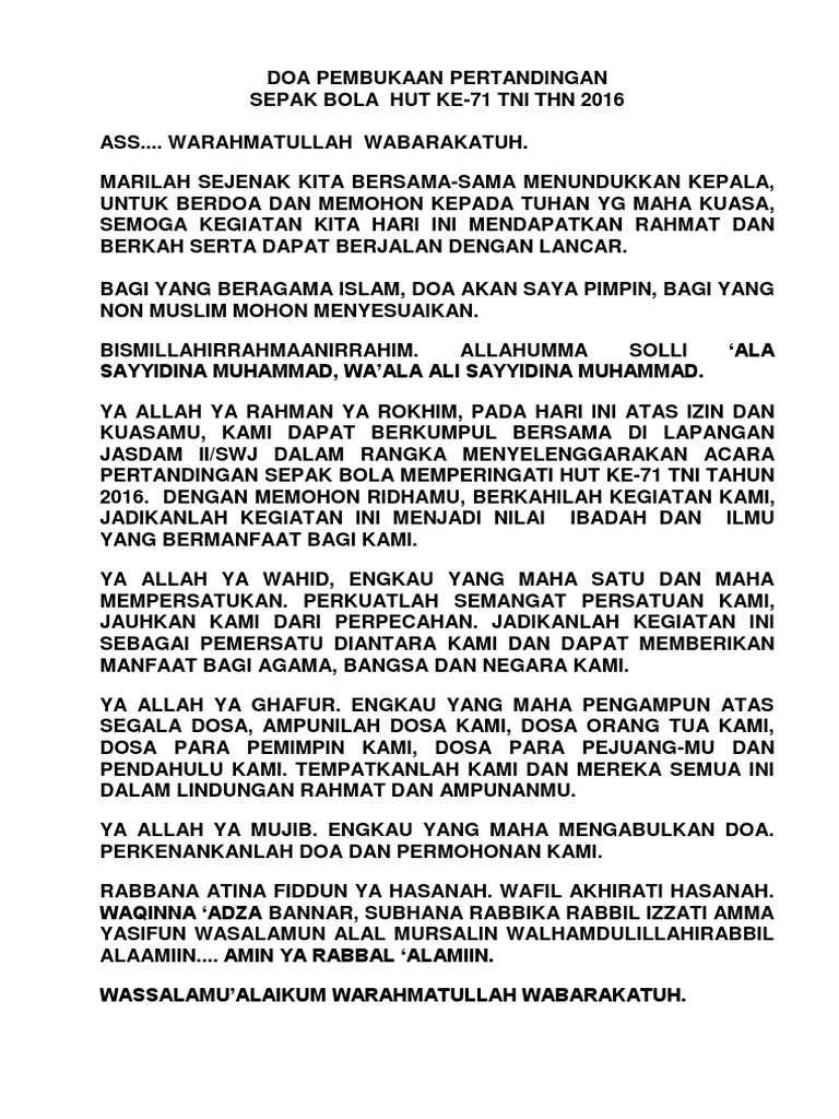 Doa Pembukaan Pertandingan | PDF