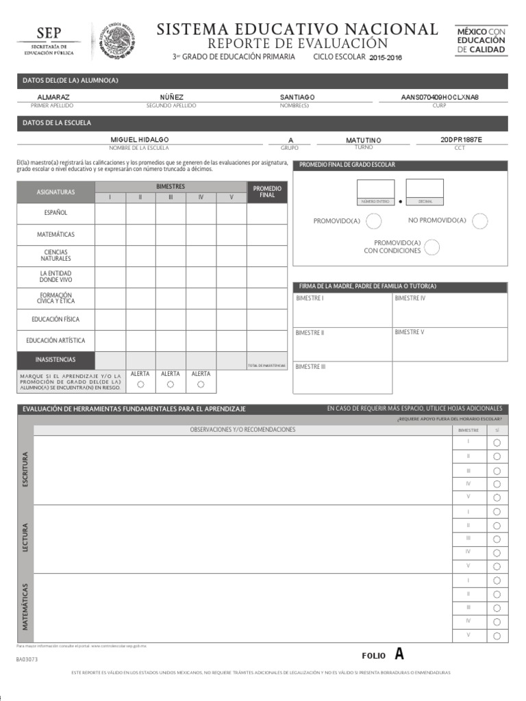 Boleta Editable de Primaria | PDF | Comprensión lectora | Educación primaria