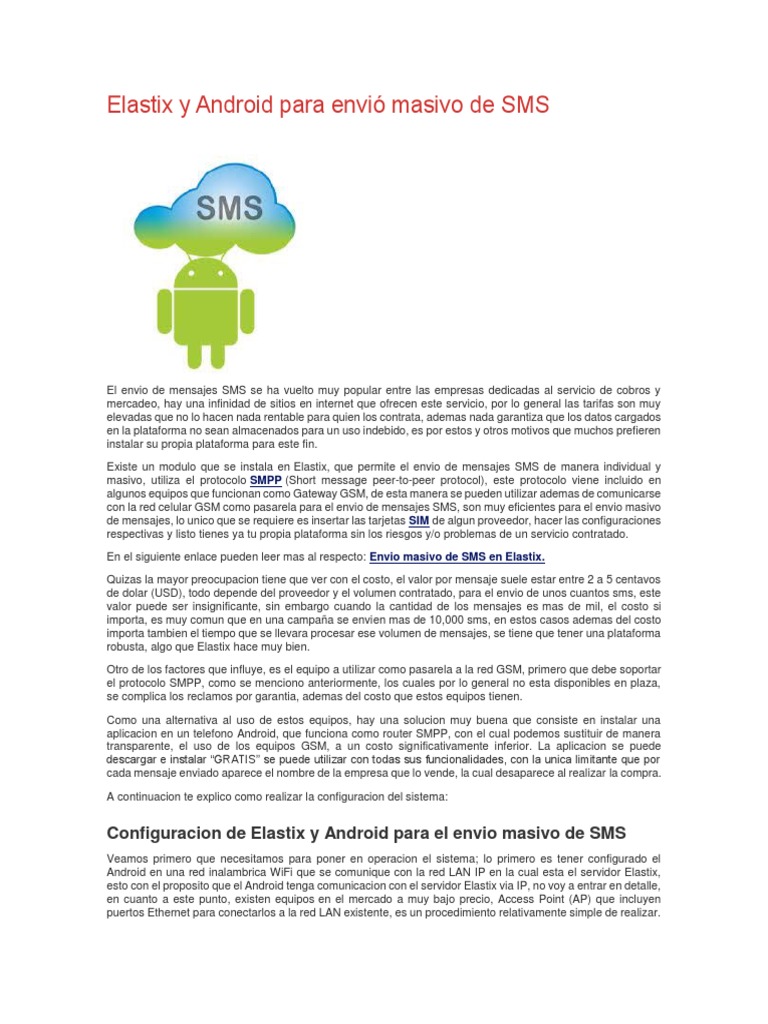 Envío Masivo de SMS con Elastix y Android | PDF | Android (sistema operativo) | Gsm