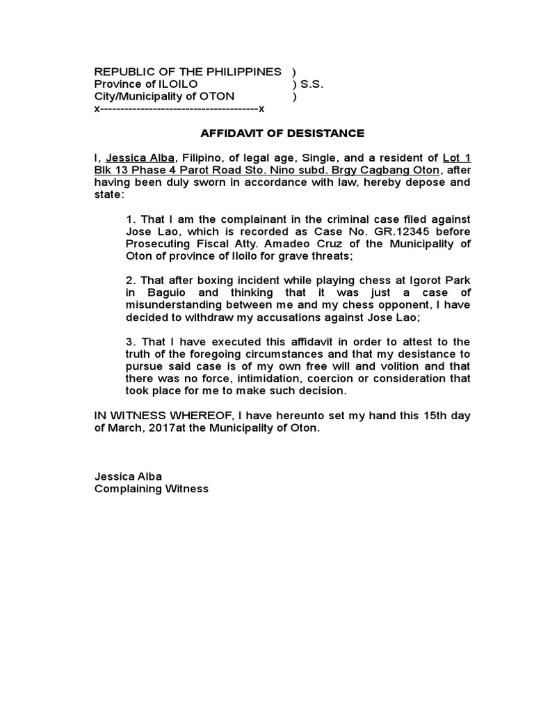 Affidavit of Desistance | Download Free PDF | Affidavit | Notary Public