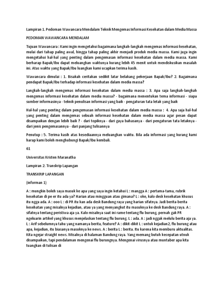 Contoh Wawancara Mendalam | PDF