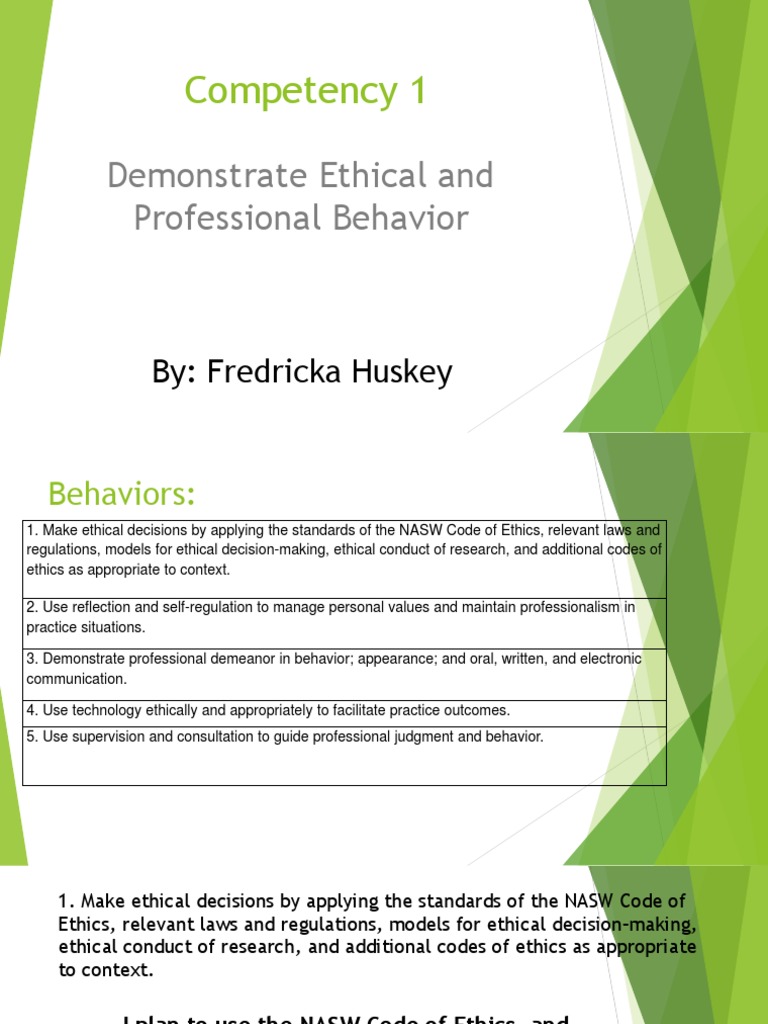 Competency 1: Demonstrate Ethical and Professional Behavior | PDF ...