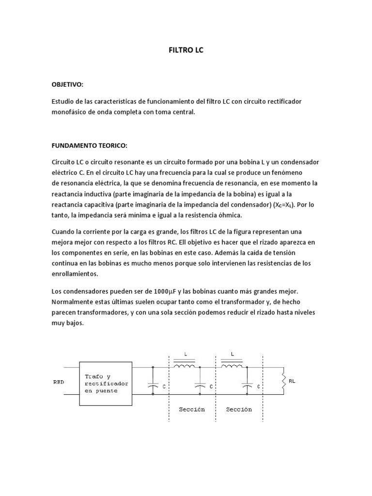 Funcionamiento del Filtro LC en Rectificadores | PDF | Inductor ...