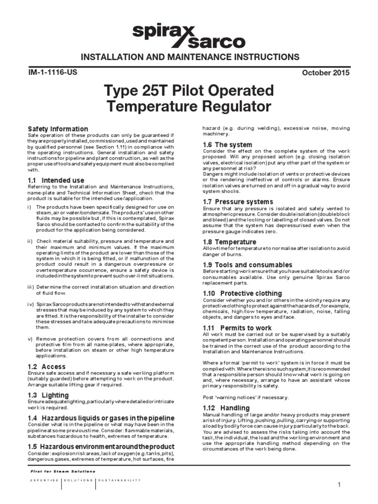 Type 25T Pilot Operated Temperature Regulator-Installation Maintenance ...