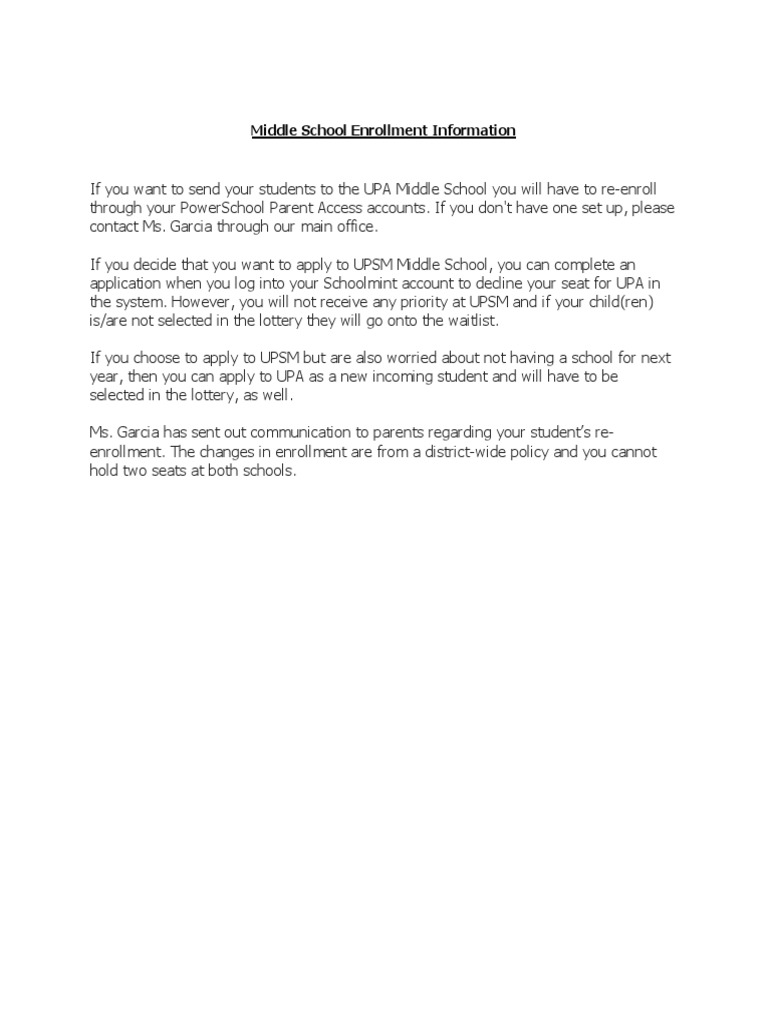 Middle School Enrollment Letter | PDF
