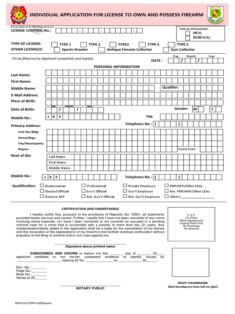 Individual LTOPF Application Form PDF | PDF | Identity Document | Virtue