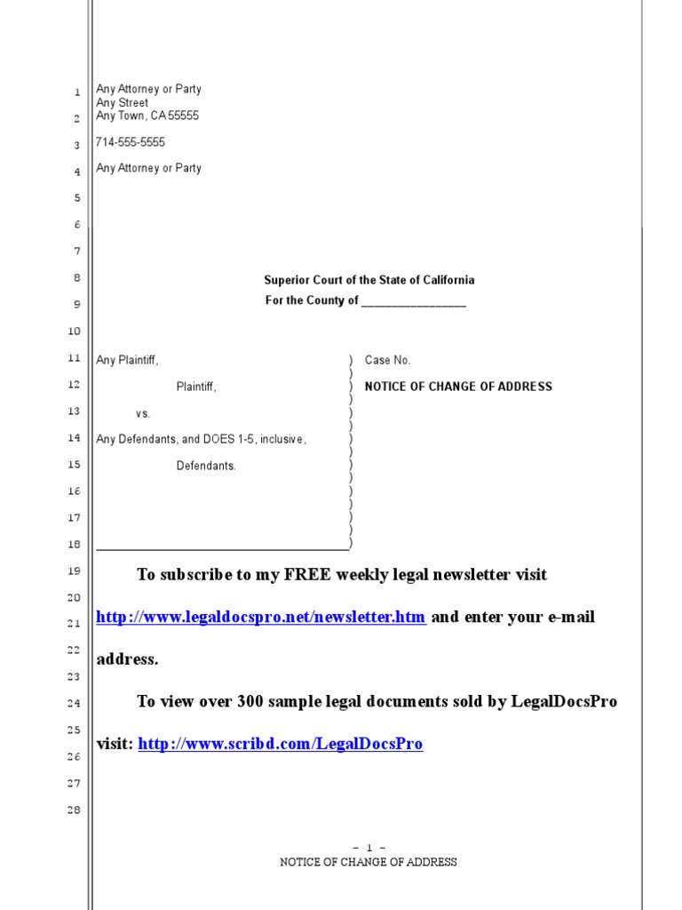 Sample Notice of Change of Address For California Civil Case | PDF ...
