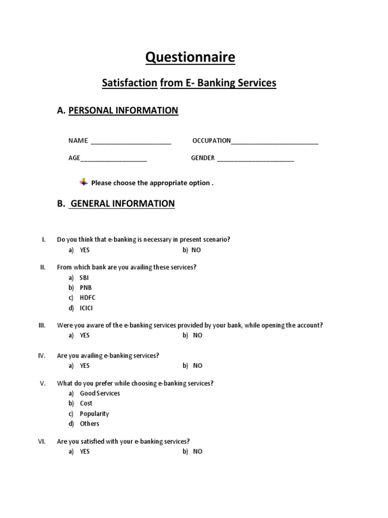 Questionnaire: Satisfaction From E-Banking Services | PDF