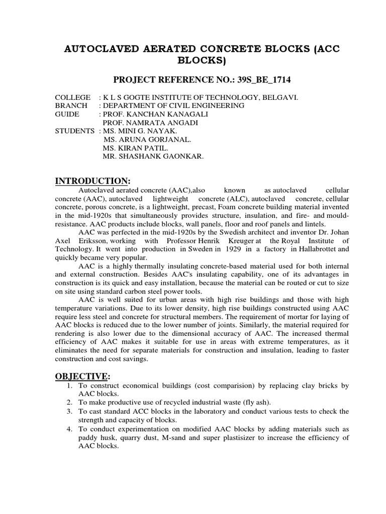 Autoclaved Aerated Concrete Blocks (Acc Blocks) | PDF | Materials ...