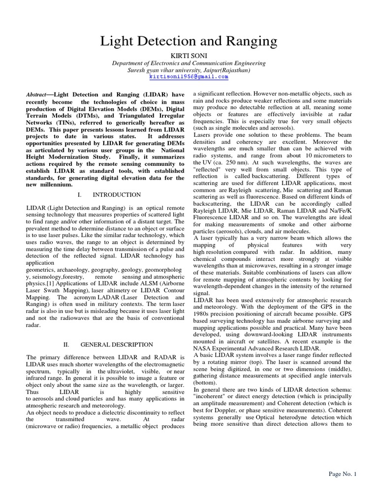 Lidar in Ieee Format | PDF | Lidar | Radar