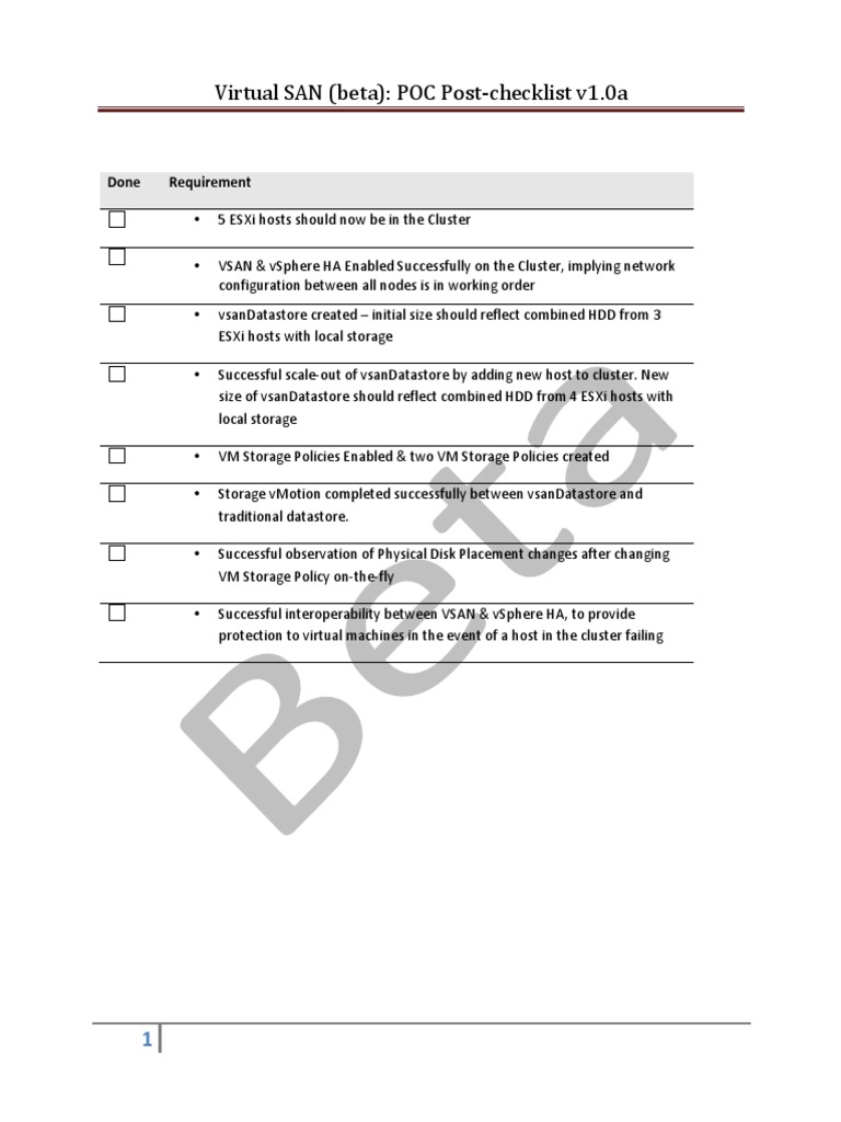 Poc Guide Post Checklist For Vsan PDF | PDF