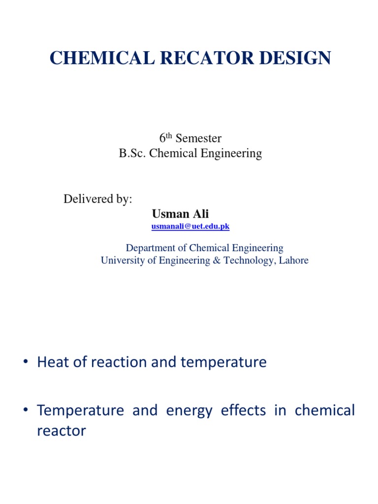 Chemical Recator Design: 6 Semester B.Sc. Chemical Engineering | PDF ...