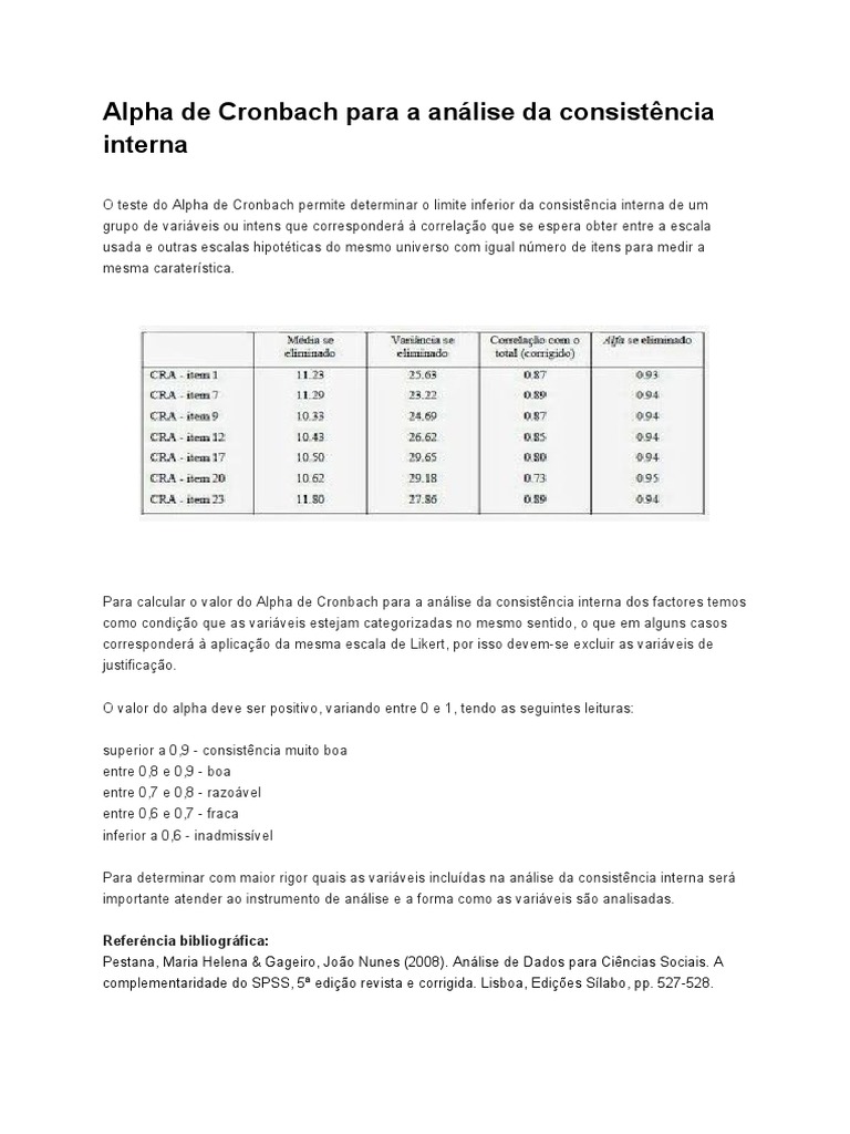Alpha de Cronbach para A Análise Da Consistência Interna | PDF