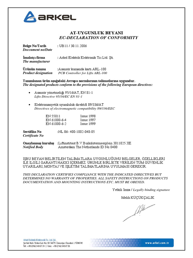 ARL-100 EC-Declaration of Conformity | PDF