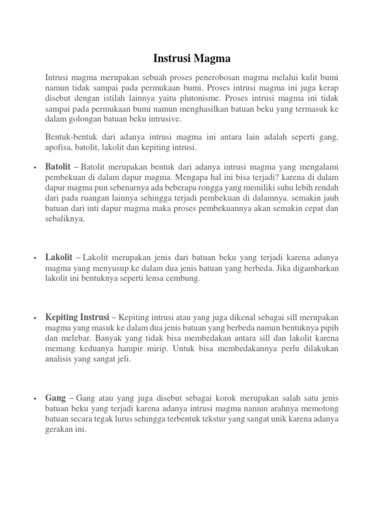 Jenis-Jenis Intrusi Magma dan Penjelasannya | PDF | Ilmu Sosial | Seni