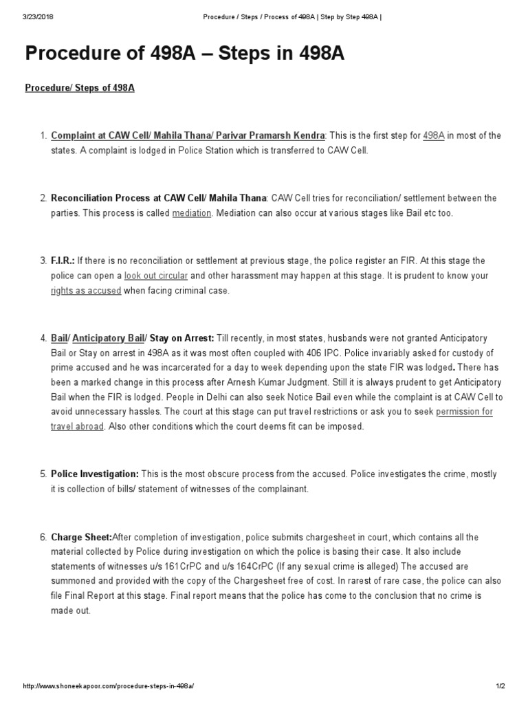 Procedure - Steps - Process of 498A - Step by Step 498A | PDF | Witness ...