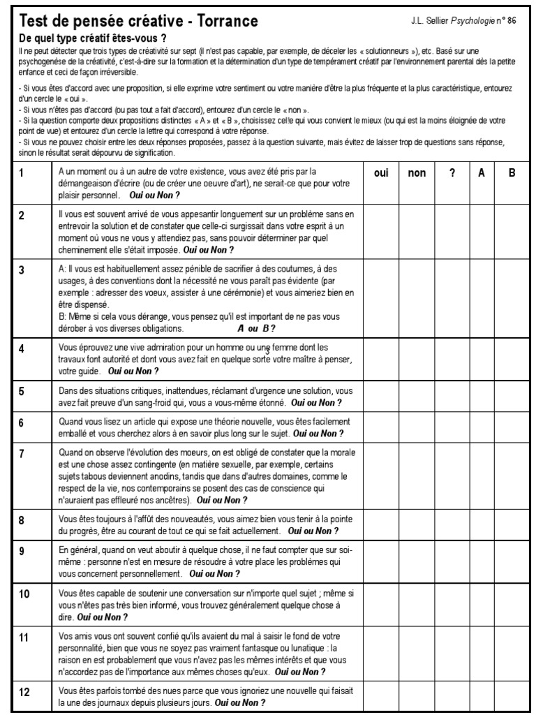 Créativité Le Test de Torrance | Créativité | Psychologie et sciences ...