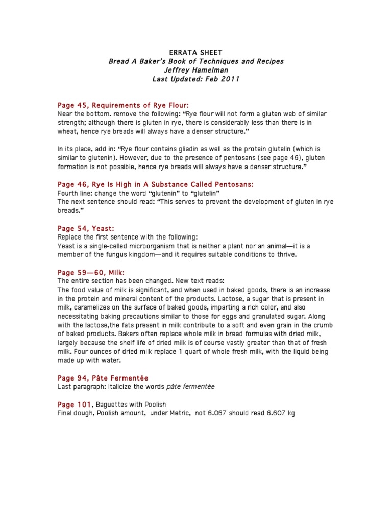 Errata Sheet Feb 2011 | PDF | Sourdough | Breads