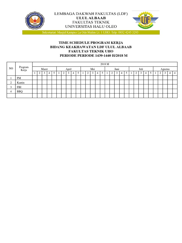 Time Schedule for LDF Ulul Albaab 2018 | PDF