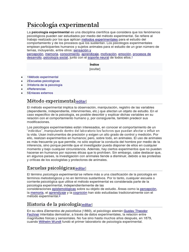 Psicología Experimental: Método y Evolución | PDF | Psicología ...