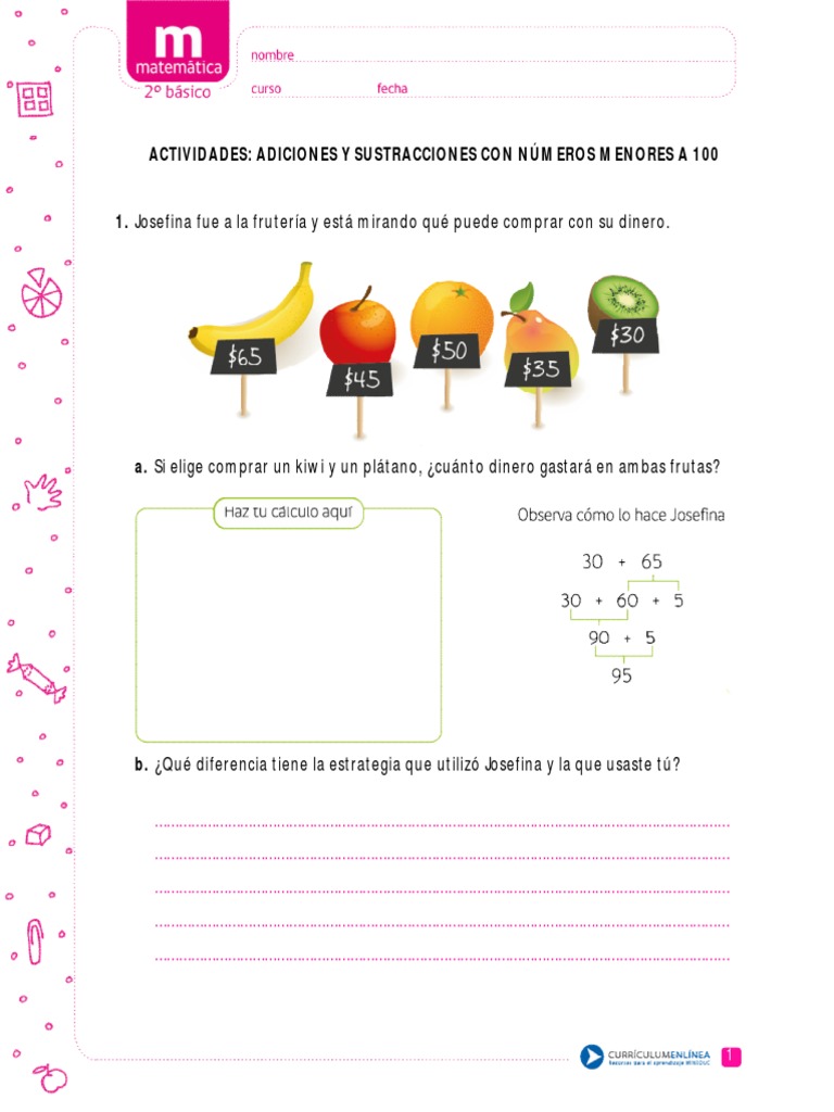 Restas y Sumas Menores de 100 | PDF