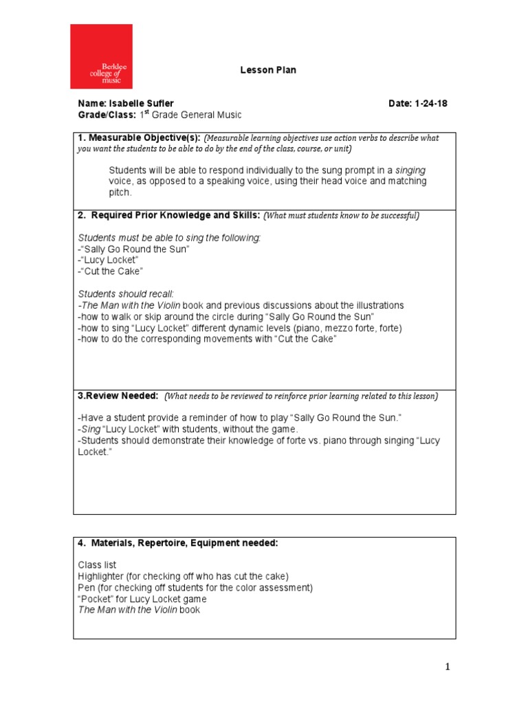 1st Grade General Music Lesson | PDF | Rhythm | Singing