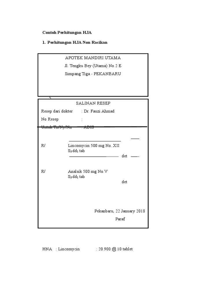 Contoh Perhitungan HJA Ica - Doc Print Lagi | PDF