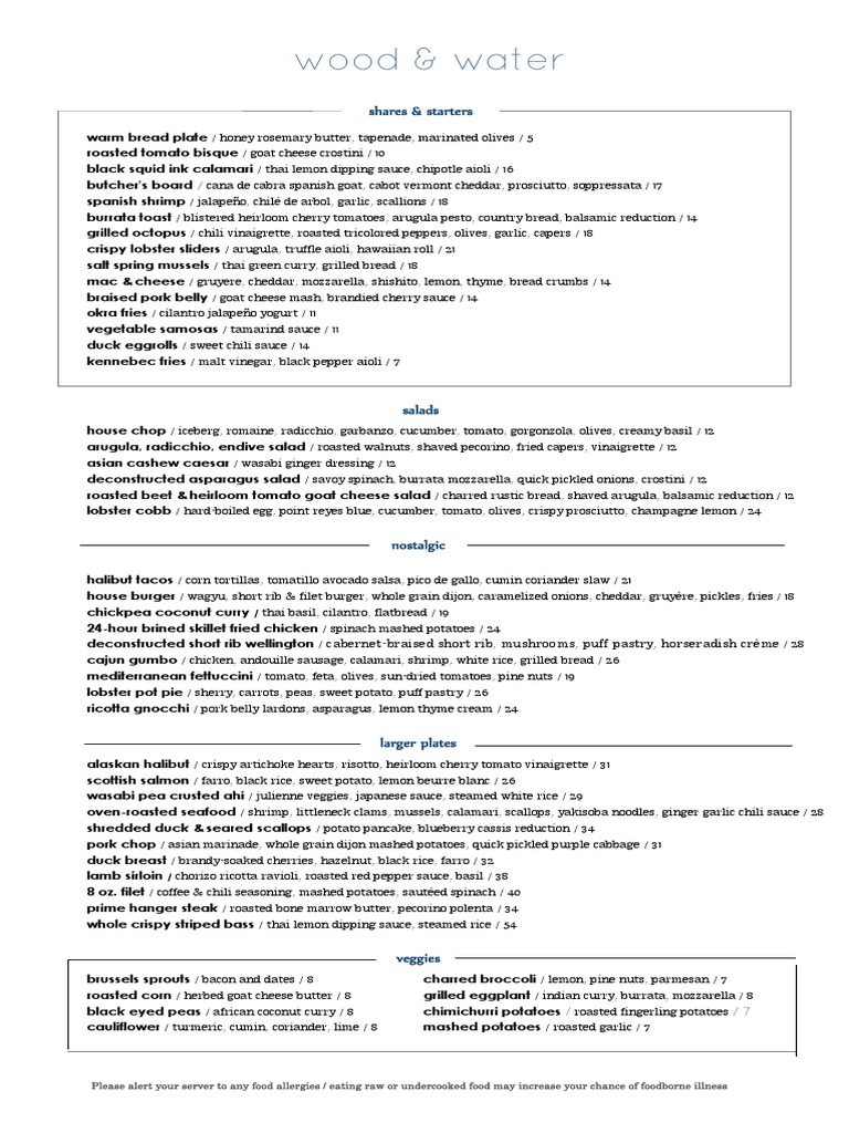 Wood & Water Menu | PDF | Salad | Curry