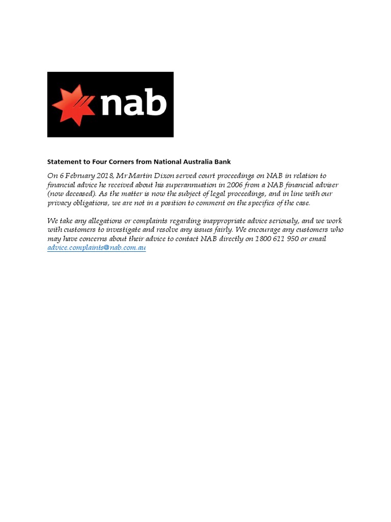 NAB Statement