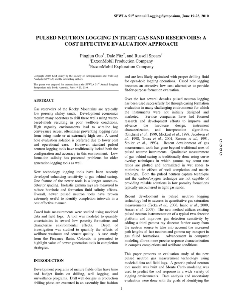 Pulsed Neutron Logging in Tight Gas Sand Reservoir | PDF | Porosity ...