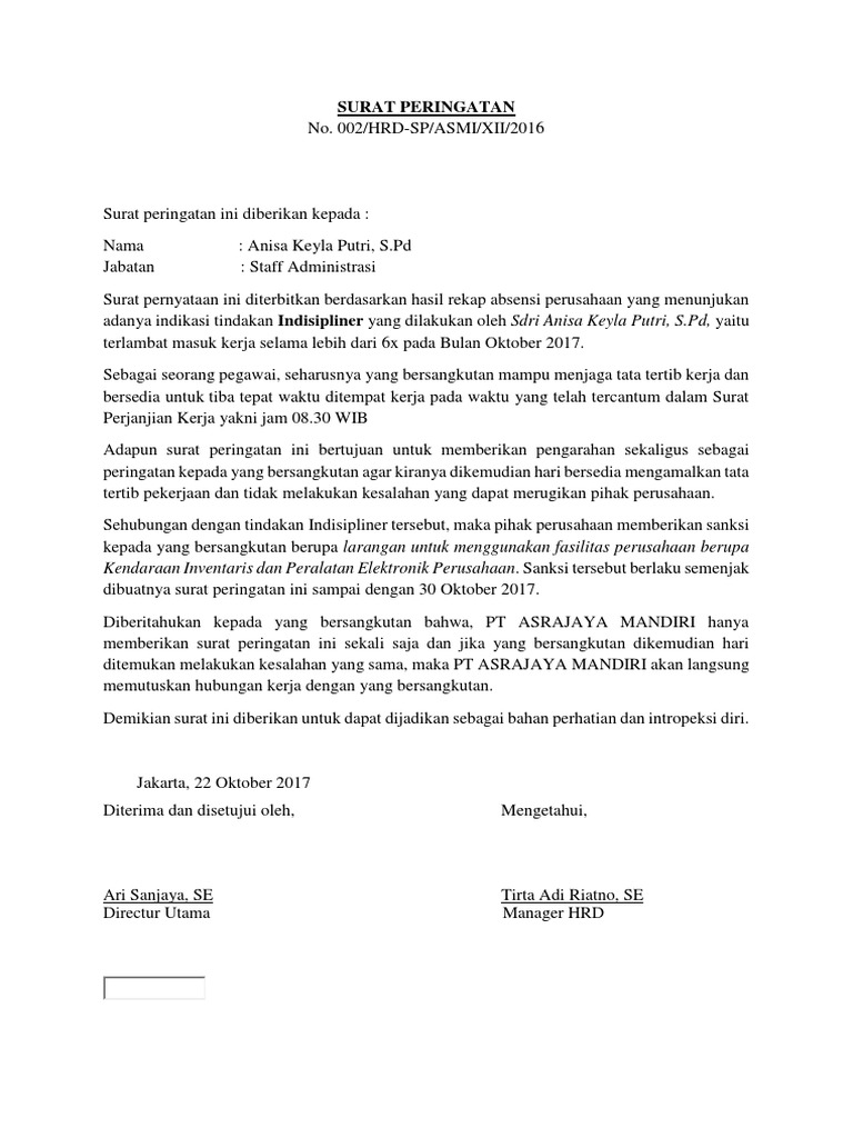 Contoh Surat Peringatan | PDF