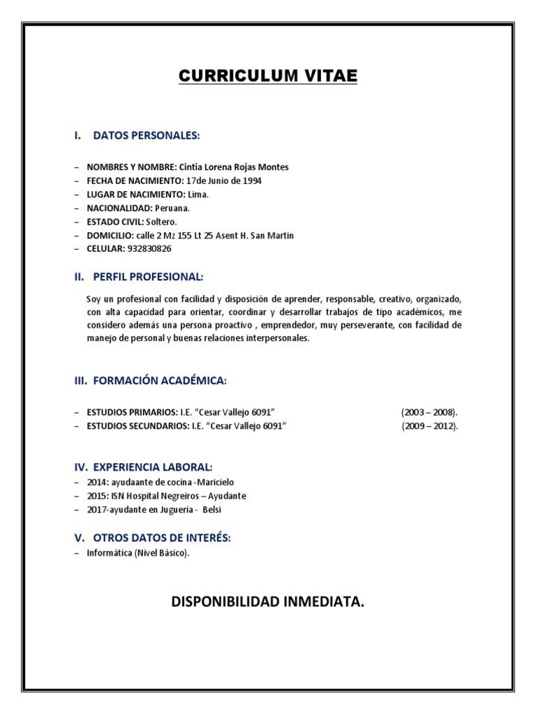 Curriculum Vitae Cinthia Lorena | PDF