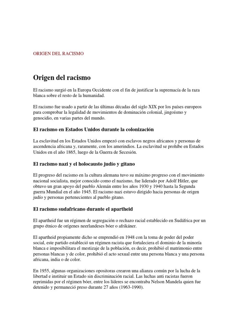 Origen Del Racismo | PDF | Racismo | Discriminación y relaciones raciales