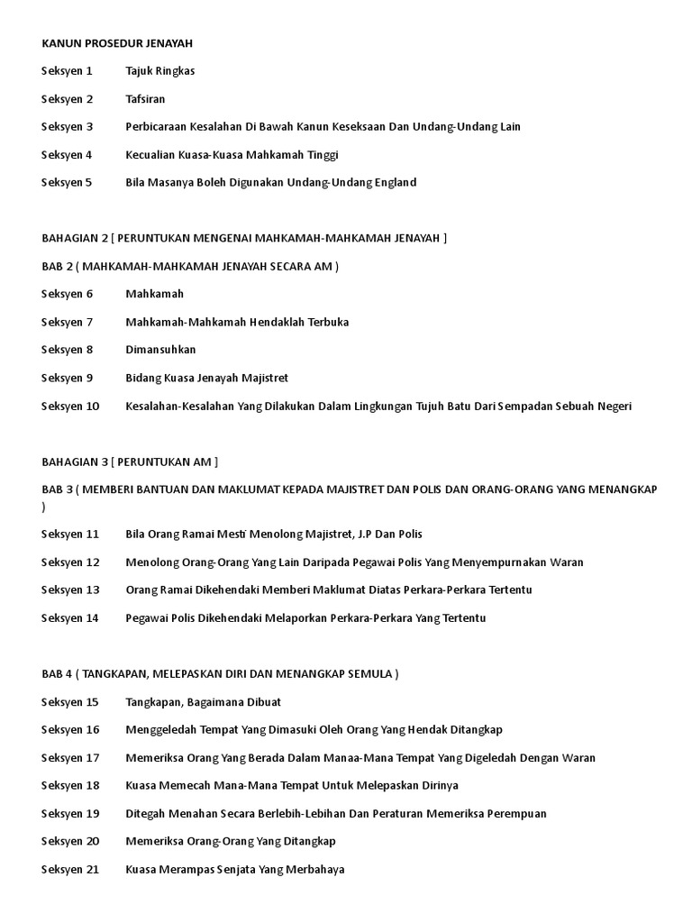 Senarai Seksyen Kanun Prosedur Jenayah | PDF